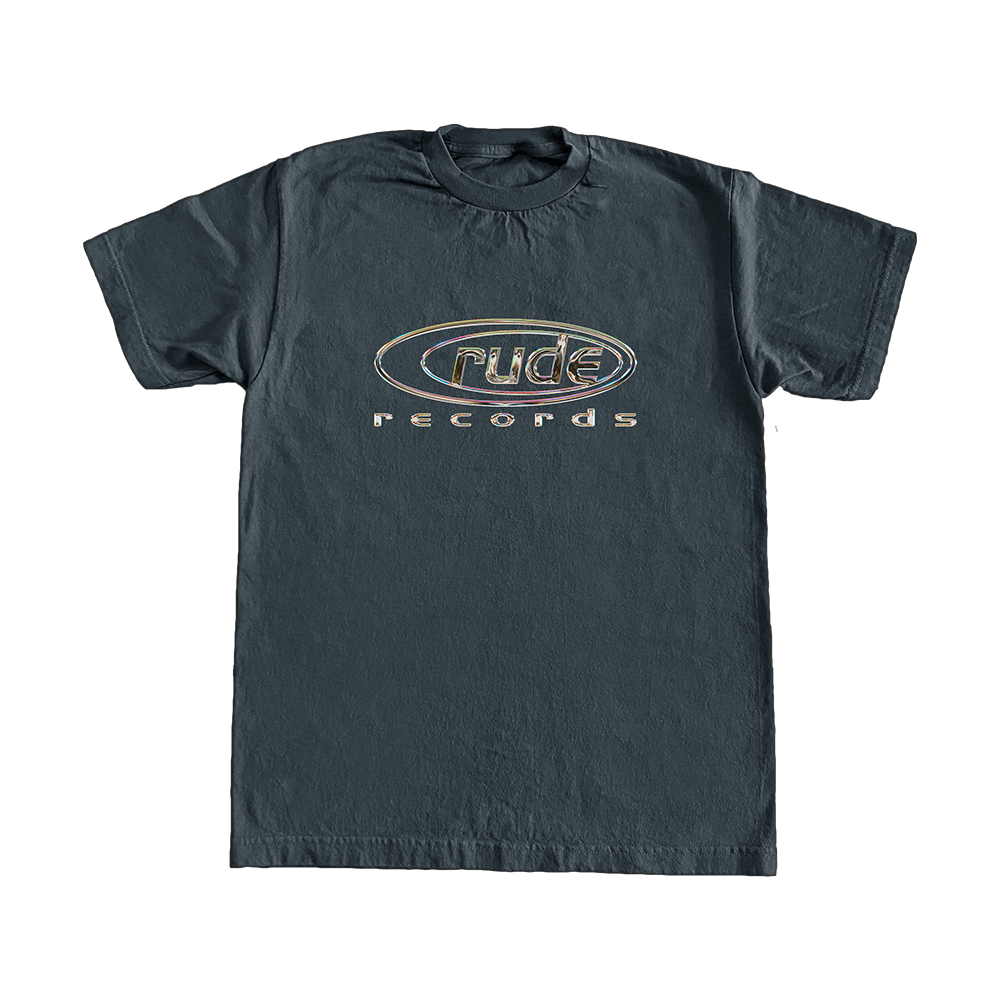 Rude 2000 Chrome Logo Light Charcoal T-Shirt – Rude Records Shop